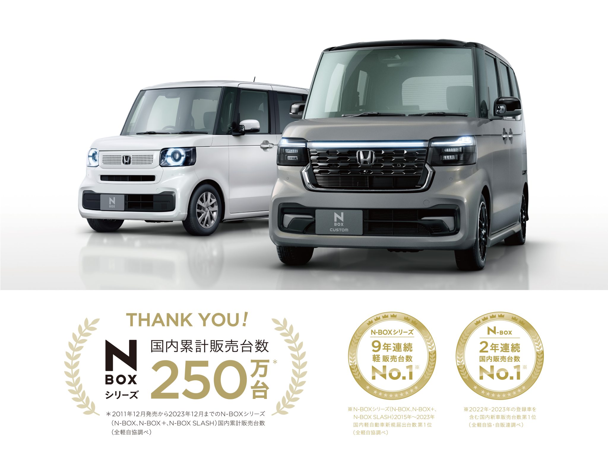 「N-BOX」シリーズが累計販売台数250万台を突破～「N-BOX」が2023年暦年 新車販売台数 第1位を獲得～ | 【公式】Honda Cars 佐賀